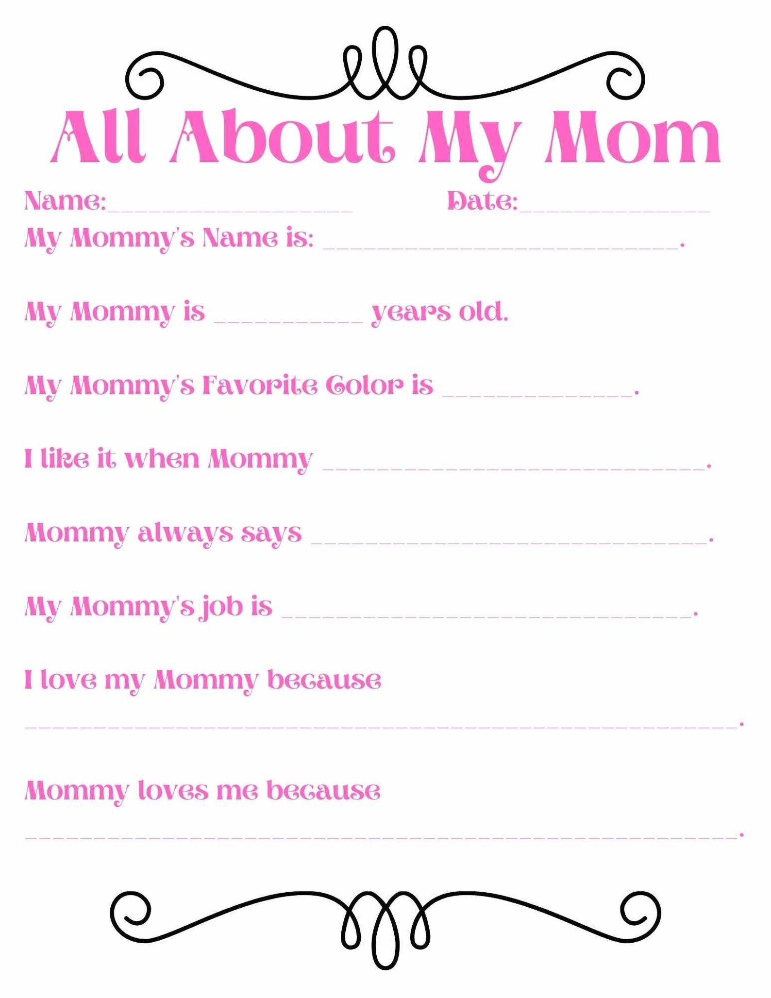 All About My Mommy - Fillable for Kids - Etsy
