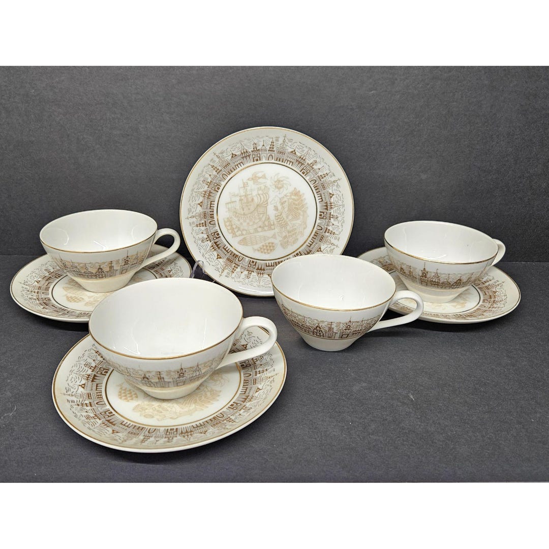 Narumi Japan Rare Vintage Gilt Temple Pattern 8pc Bone China Tea Cups ...
