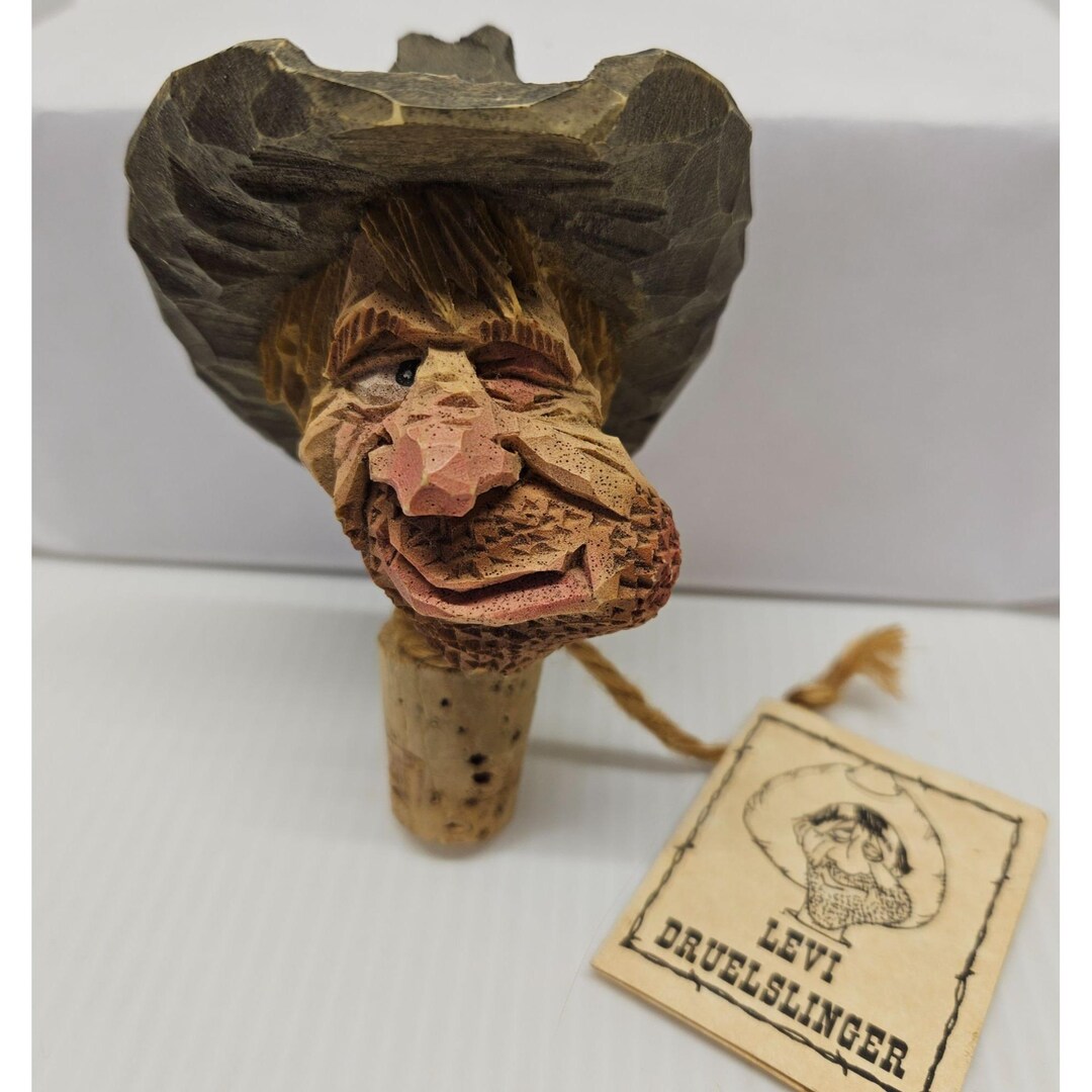 Chris Hammack Spit 'N Whittle Vtg Wood Carved Bottle Cork LEVI ...