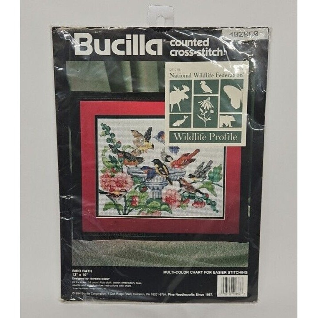 Bucilla BIRD BATH Counted Cross Stitch Kit 40863 Barbara Baatz 13x10 ...