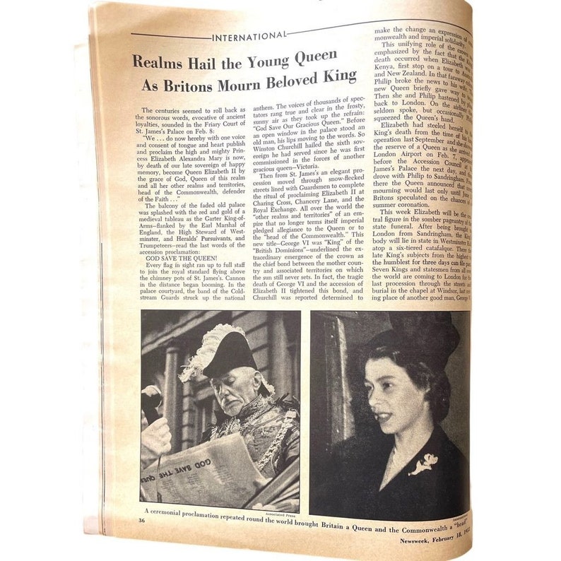 Vintage Newsweek Magazine Queen Elizabeth II Feb 18 1952 Ephemera ...