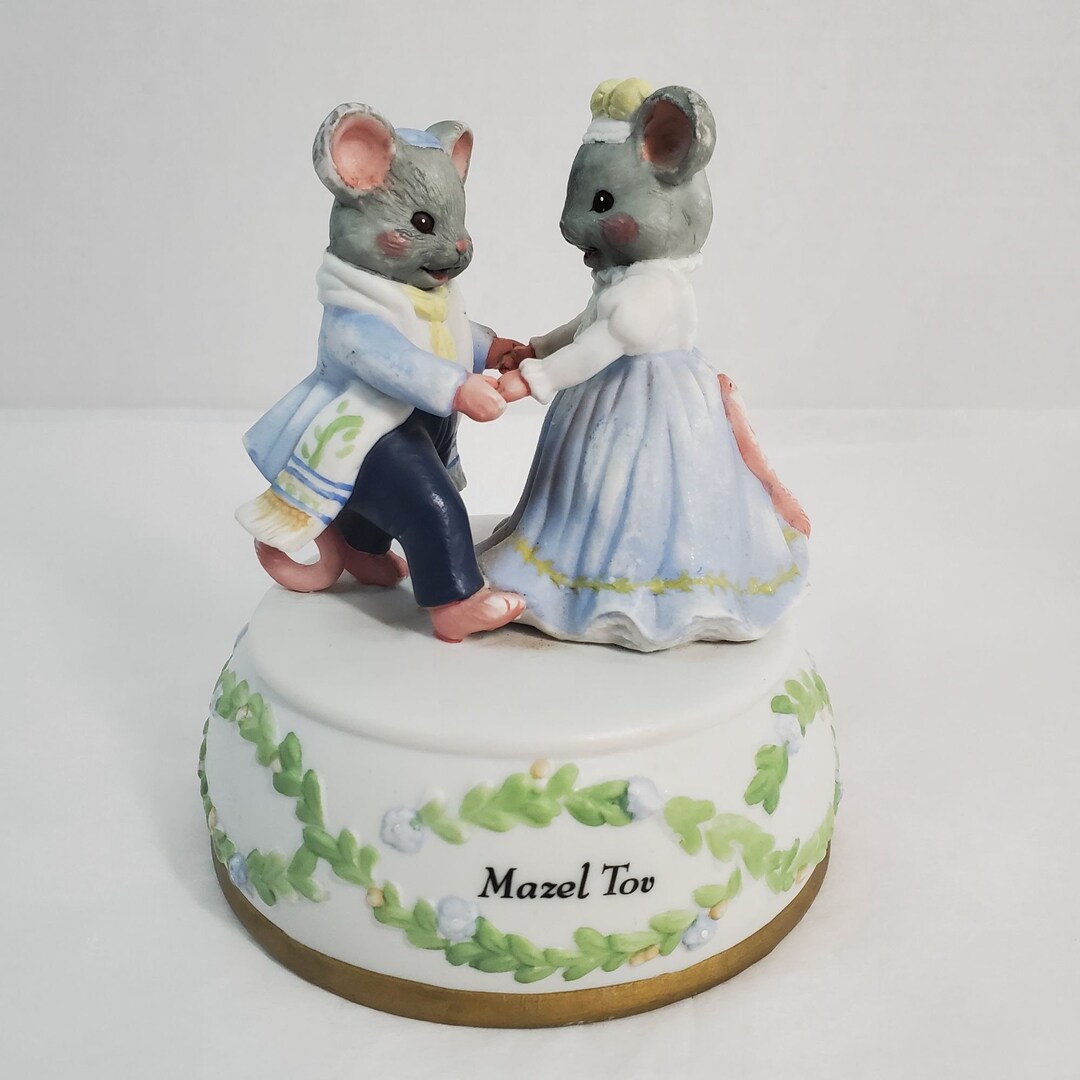 VTG San Francisco Music Box Mouse L Tov Blue White Dancing Mice 1991 ...