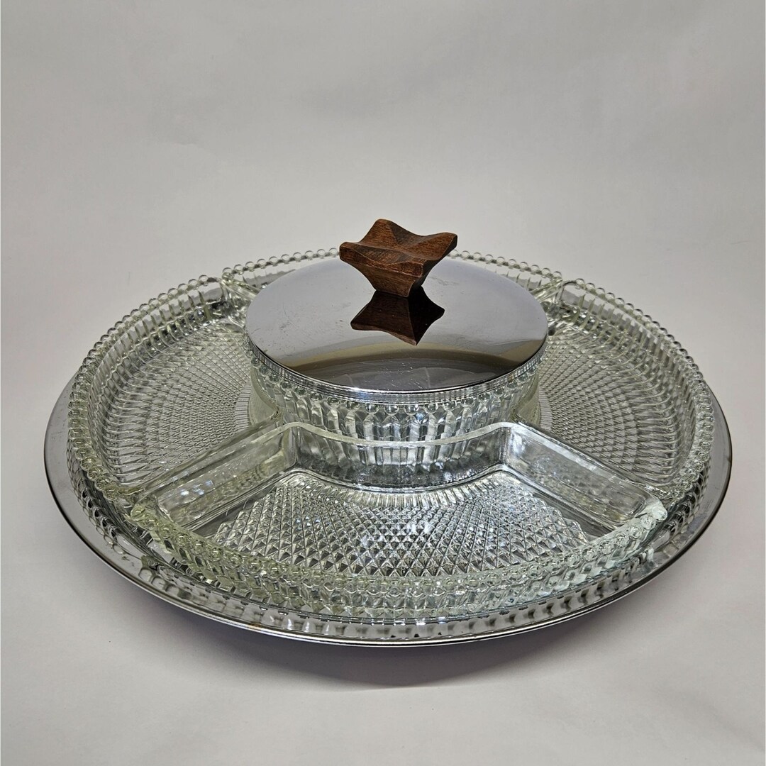 Club Products Lazy Susan Crystal Glass Chrome Relish Tray American ...