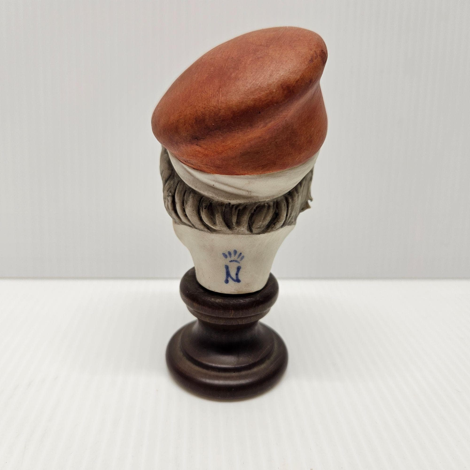 Vtg Capodimonte Porcelain Bust Figurine Village Man on Wood Base Signed ...