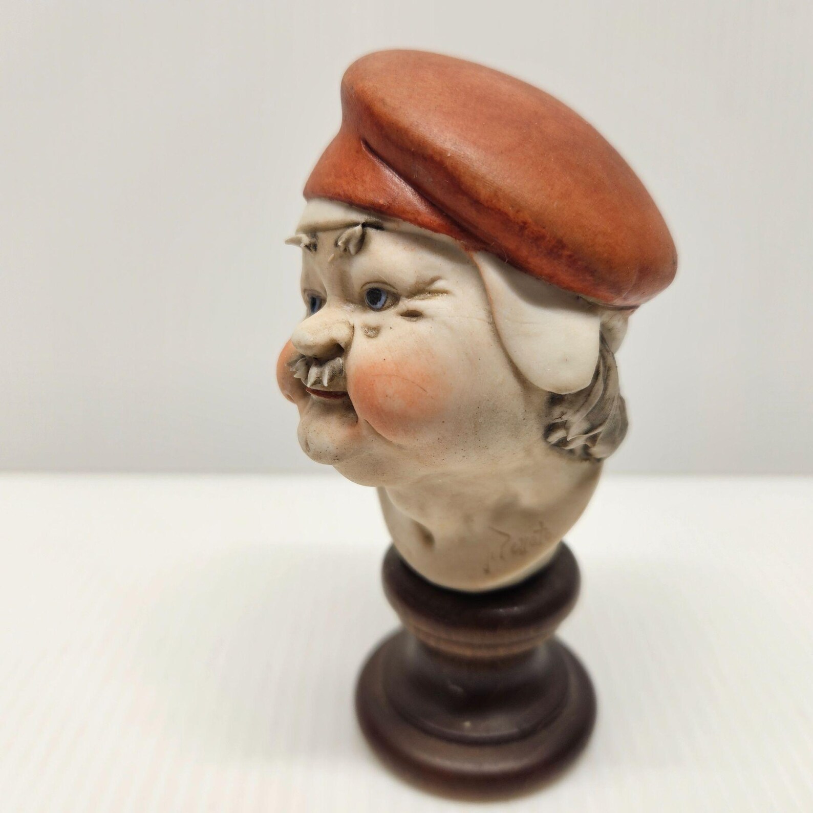 Vtg Capodimonte Porcelain Bust Figurine Village Man on Wood Base Signed ...