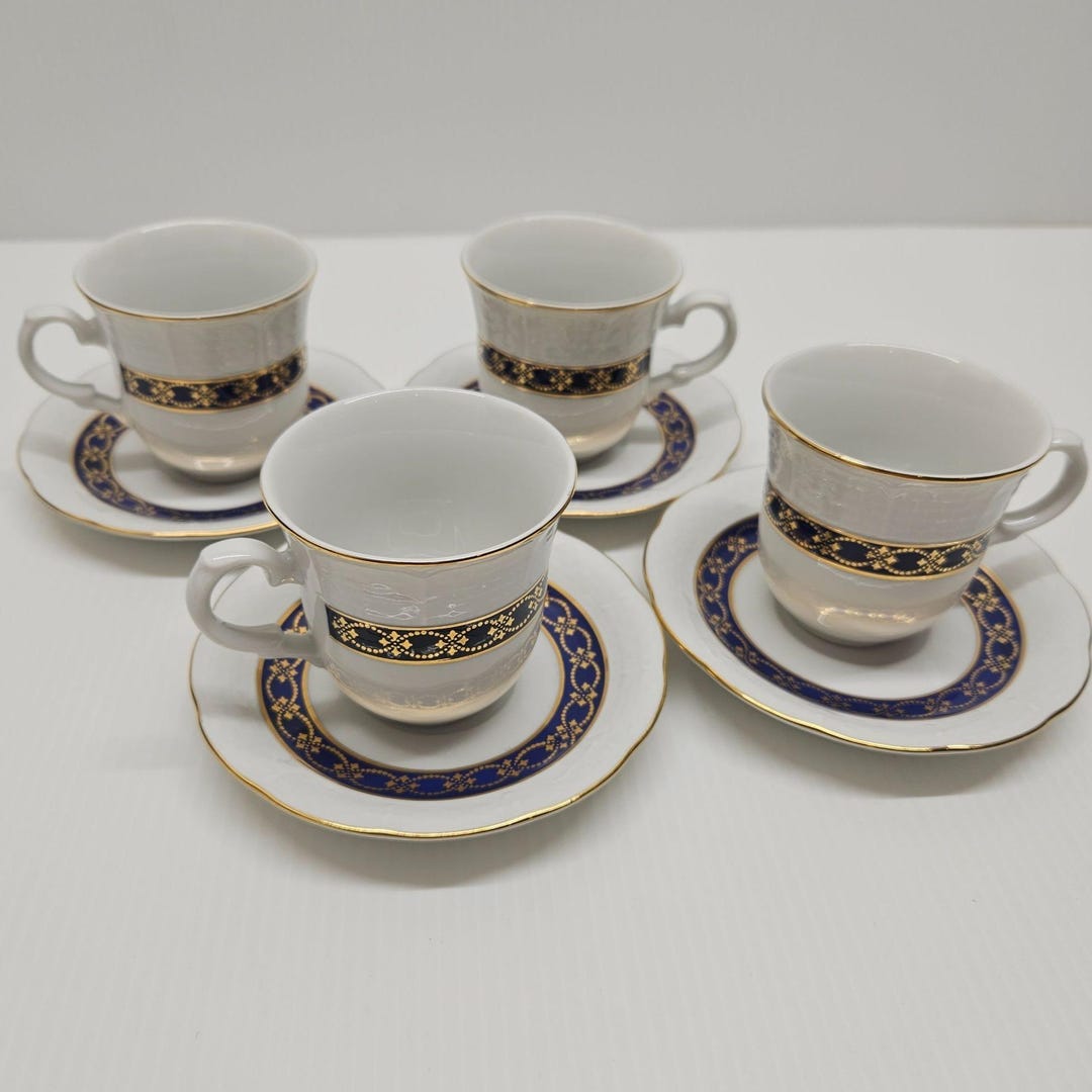 Sko Baum Brothers Thun Renaissance Dark Blue Demitasse Cups and Saucers ...