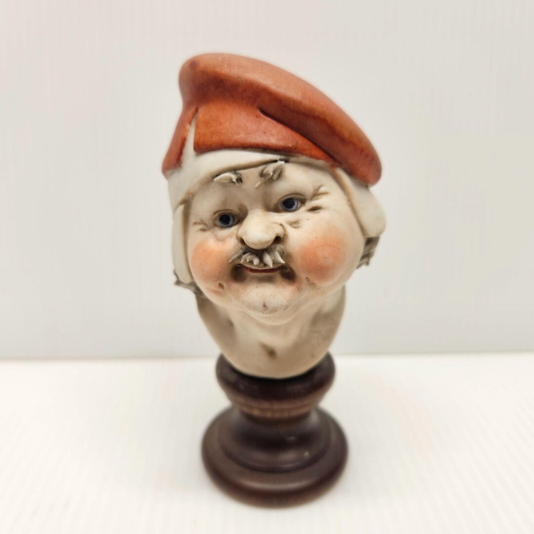 Vtg Capodimonte Porcelain Bust Figurine Village Man on Wood Base Signed ...