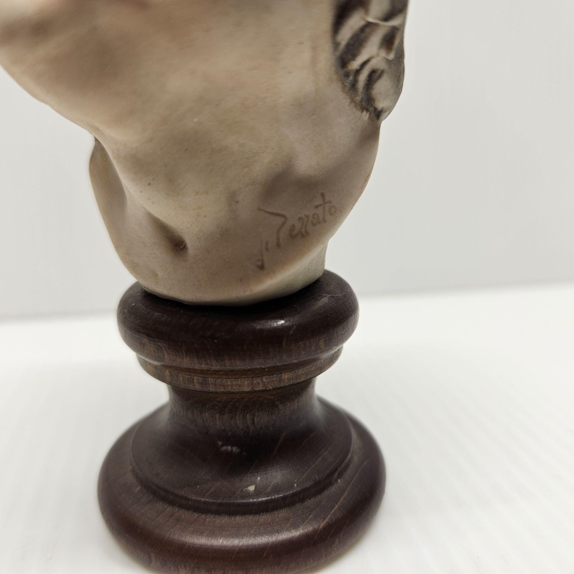 Vtg Capodimonte Porcelain Bust Figurine Village Man on Wood Base Signed ...