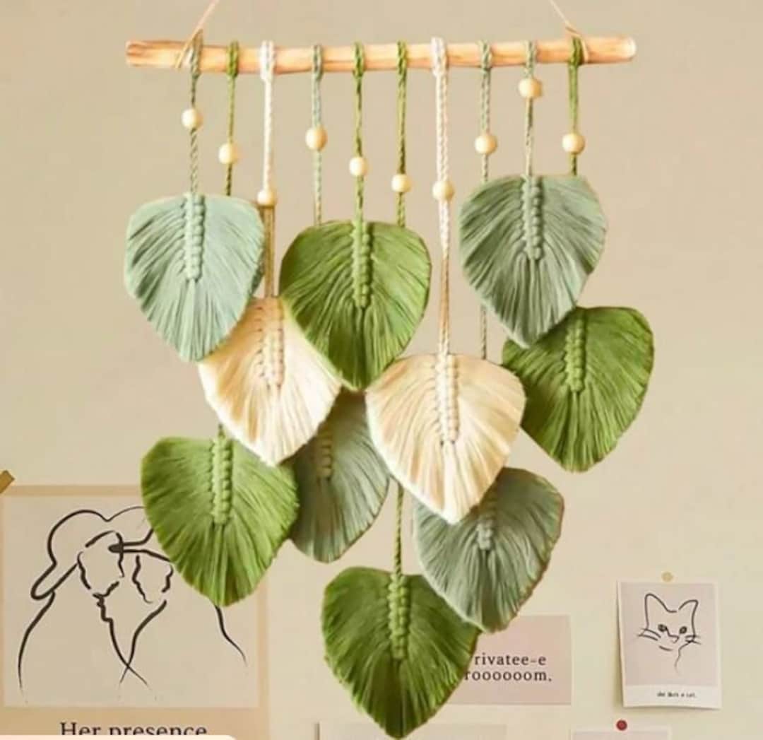Bohemian Macramé Wall Tapestry, Hand-woven Rope & Leaves Design, Chic ...