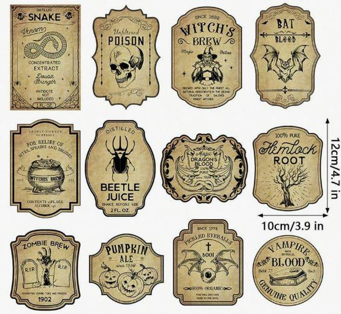 12 PCS Halloween Bottle Labels Stickers - Etsy