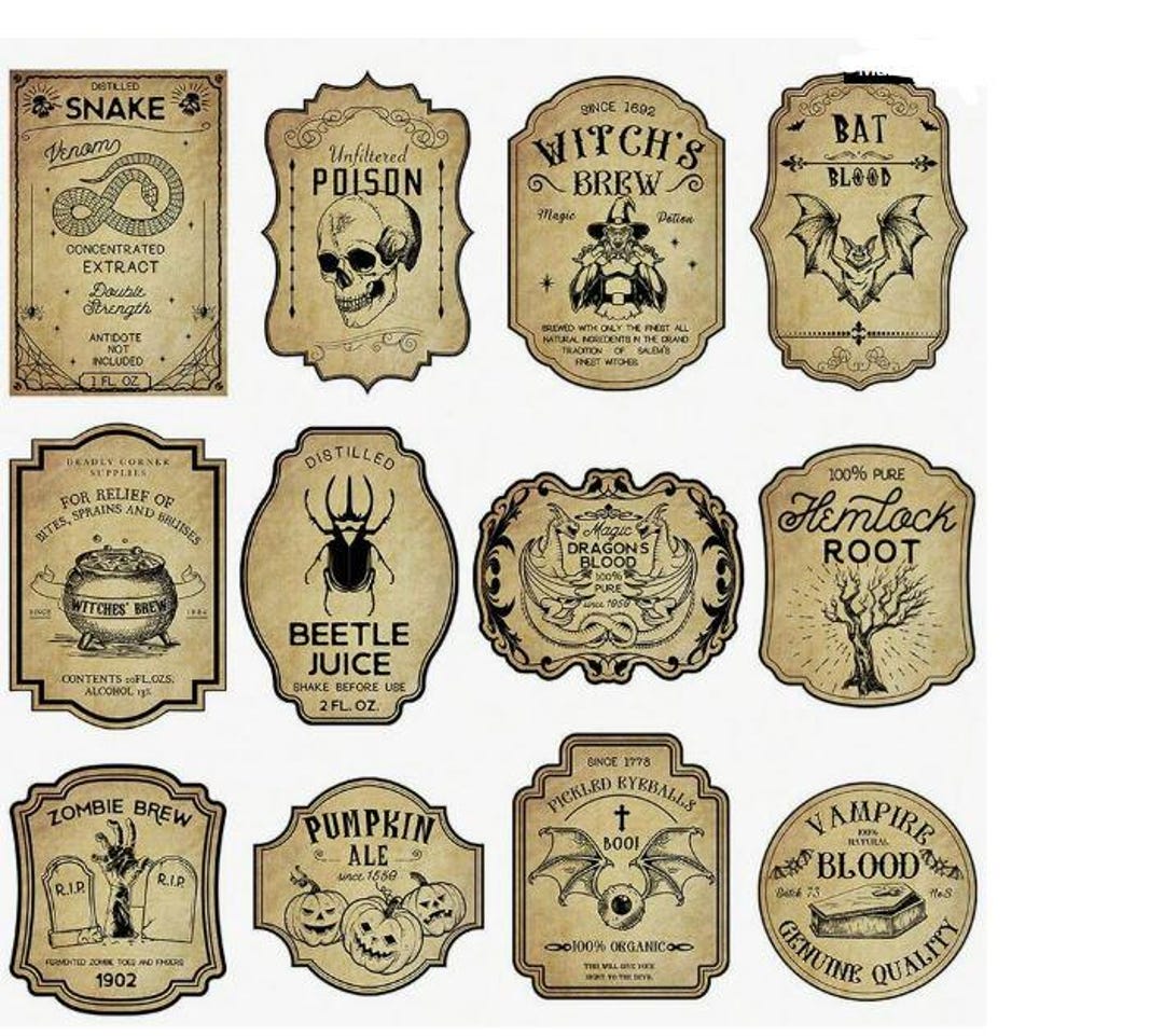 12 PCS Halloween Bottle Labels Stickers - Etsy