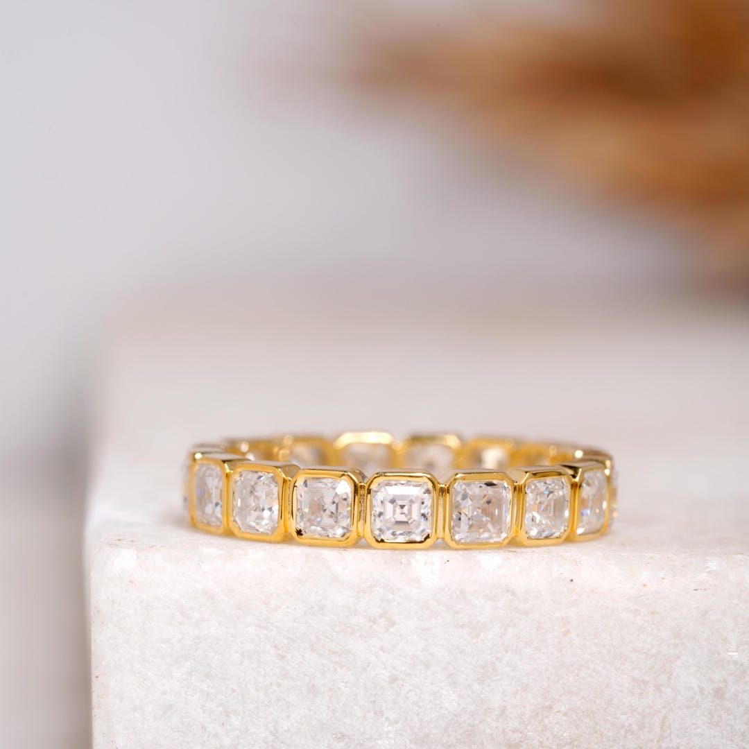 Asscher Cut Bezel Set Full Eternity Band, Moissanite Promise Band ...