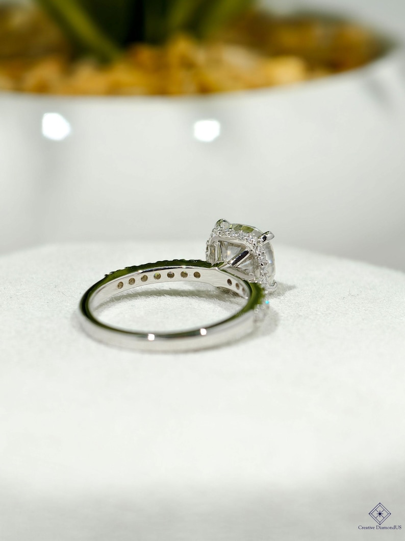 Hidden Halo Diamond Engagement Ring, Cushion Cut Moissanite Ring for ...