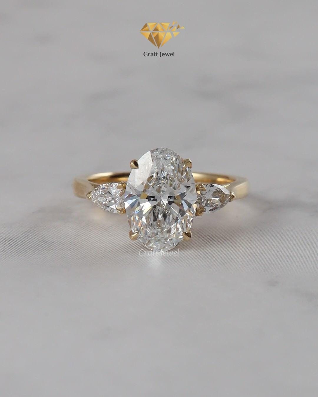 Oval Cut Side Pear Moissanite Engagement Ring, Clow Prong Moissanite ...