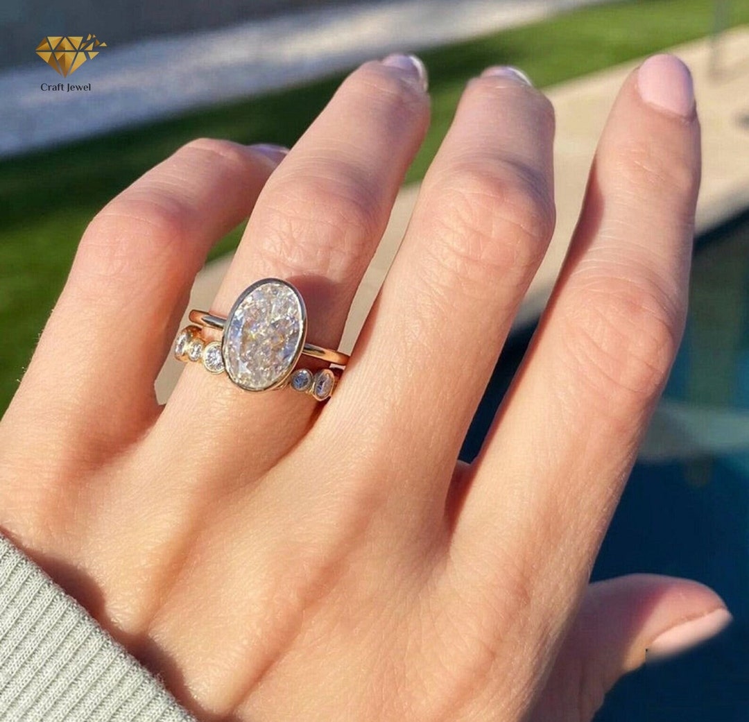 3 CT Oval Moissanite Engagement Ring Oval Colorless Wedding Ring Oval ...