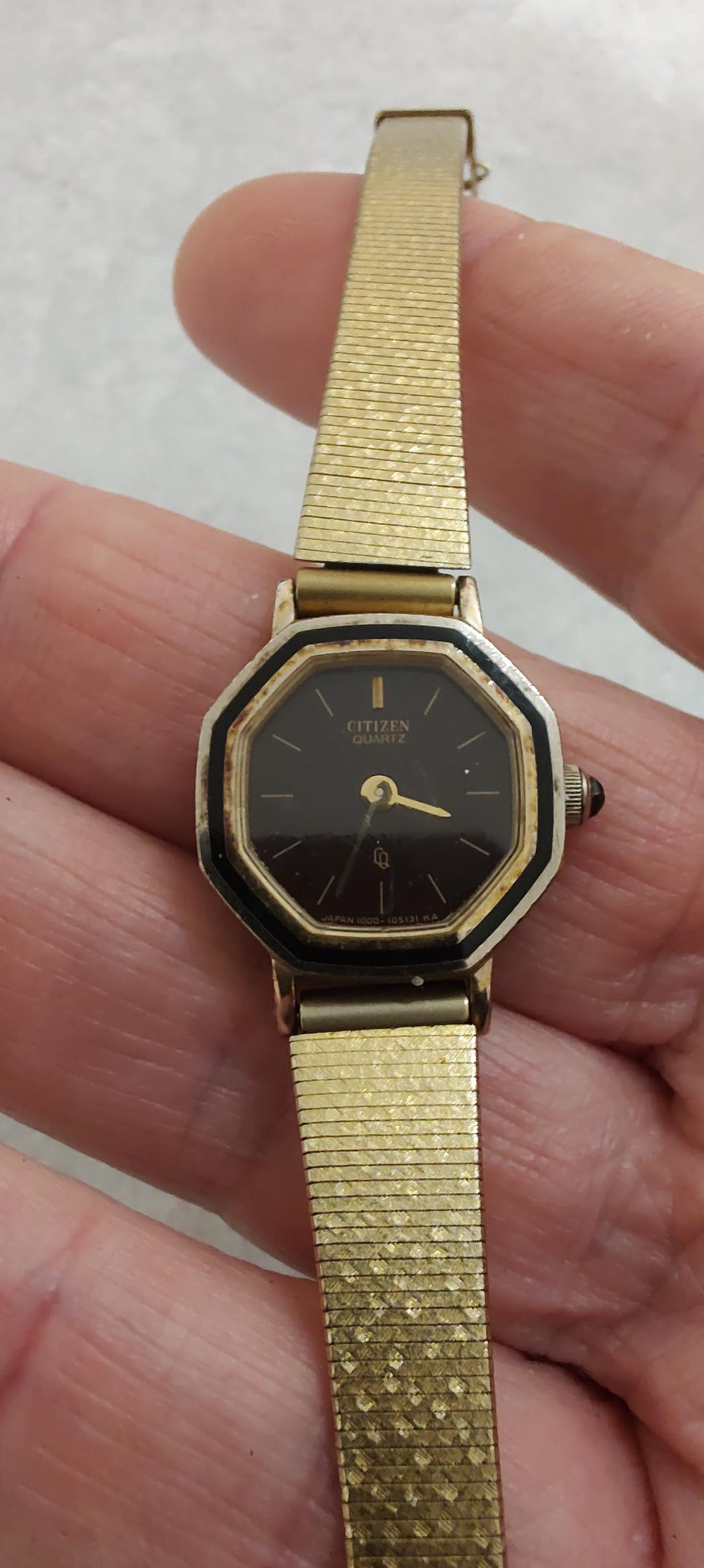 Vintage Citizen Ladies Goldplated Watch, Octagonal Black Dial - Etsy