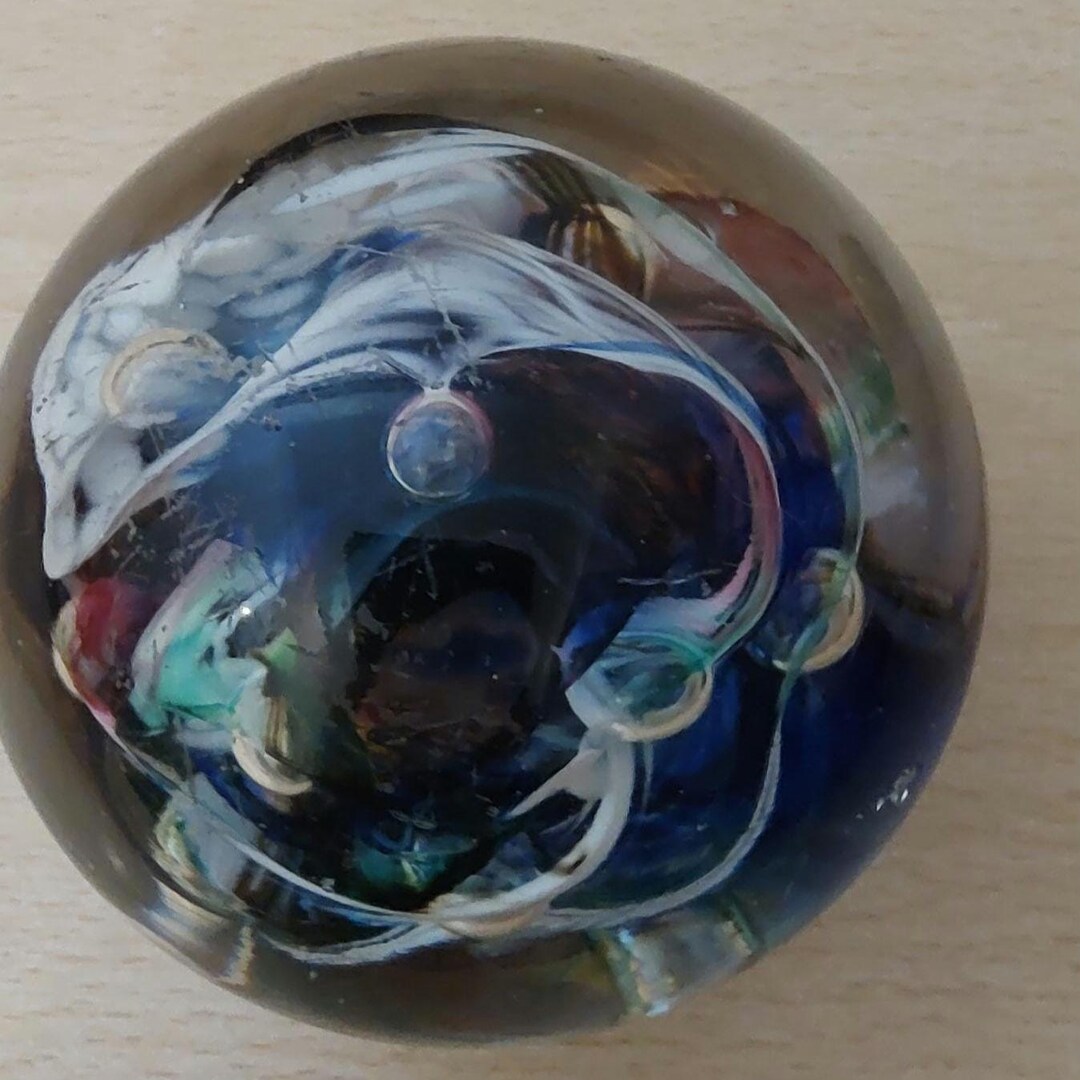 Handcrafted Paperweight Blue Glass Apple Shape Made by Selkirk Glass of ...