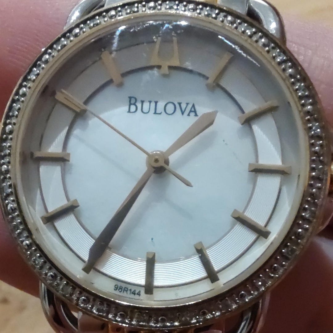 Bulova Two Tone Steel Diamond MOP Sticks Dial Ladies Quartz Watch ...