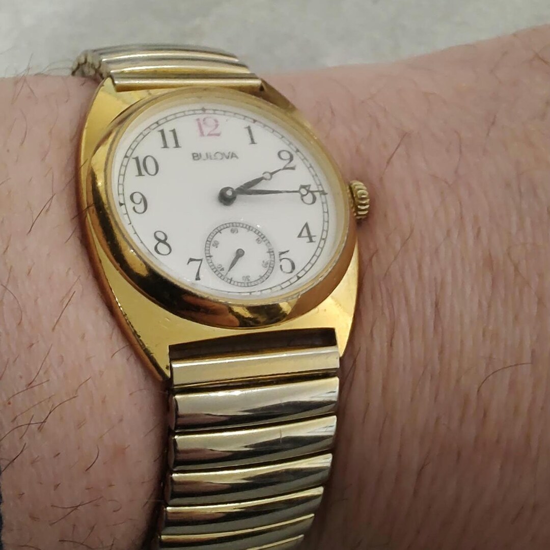 Rare BULOVA Quartz Vintage 1980s Art Deco Style Homage Gold Tone White ...
