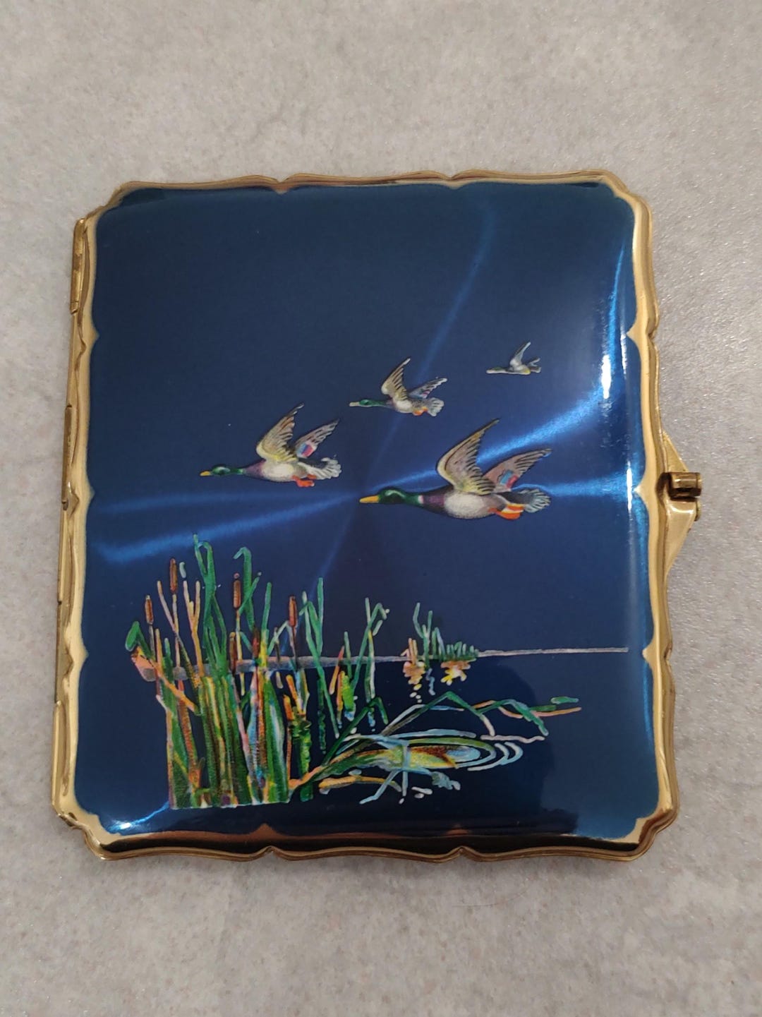 RARE STRATTON GOLD Tone Flying Ducks Geese Mallard Card Case Cigarette ...