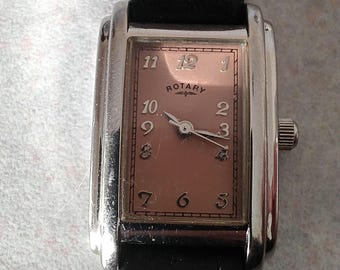 Vintage Rectangle Watch / Rotary Tank Watch / Salmon Pink Dial / Quartz ...