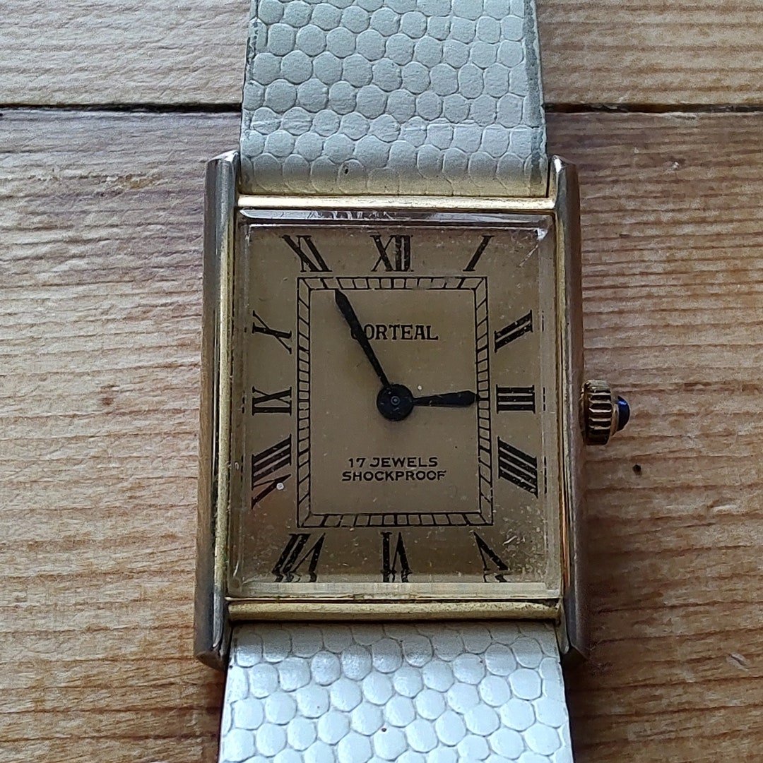 VINTAGE Goldplated CORTEAL 17 JEWELS Tank Watch Fully Working Must De ...