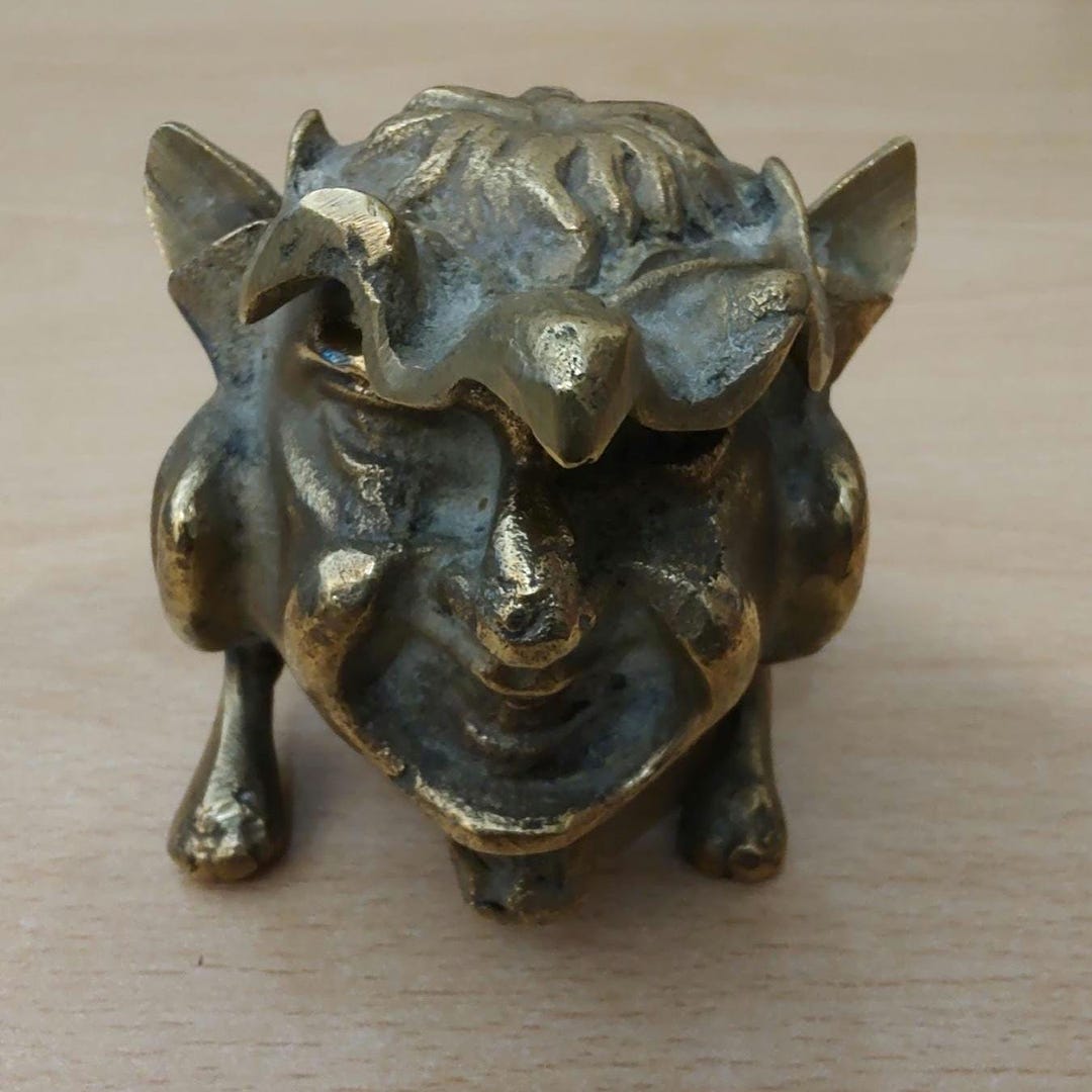 Antique Victorian Brass Grotesque Devil Imp Goblin Demon Satyr Inkwell ...