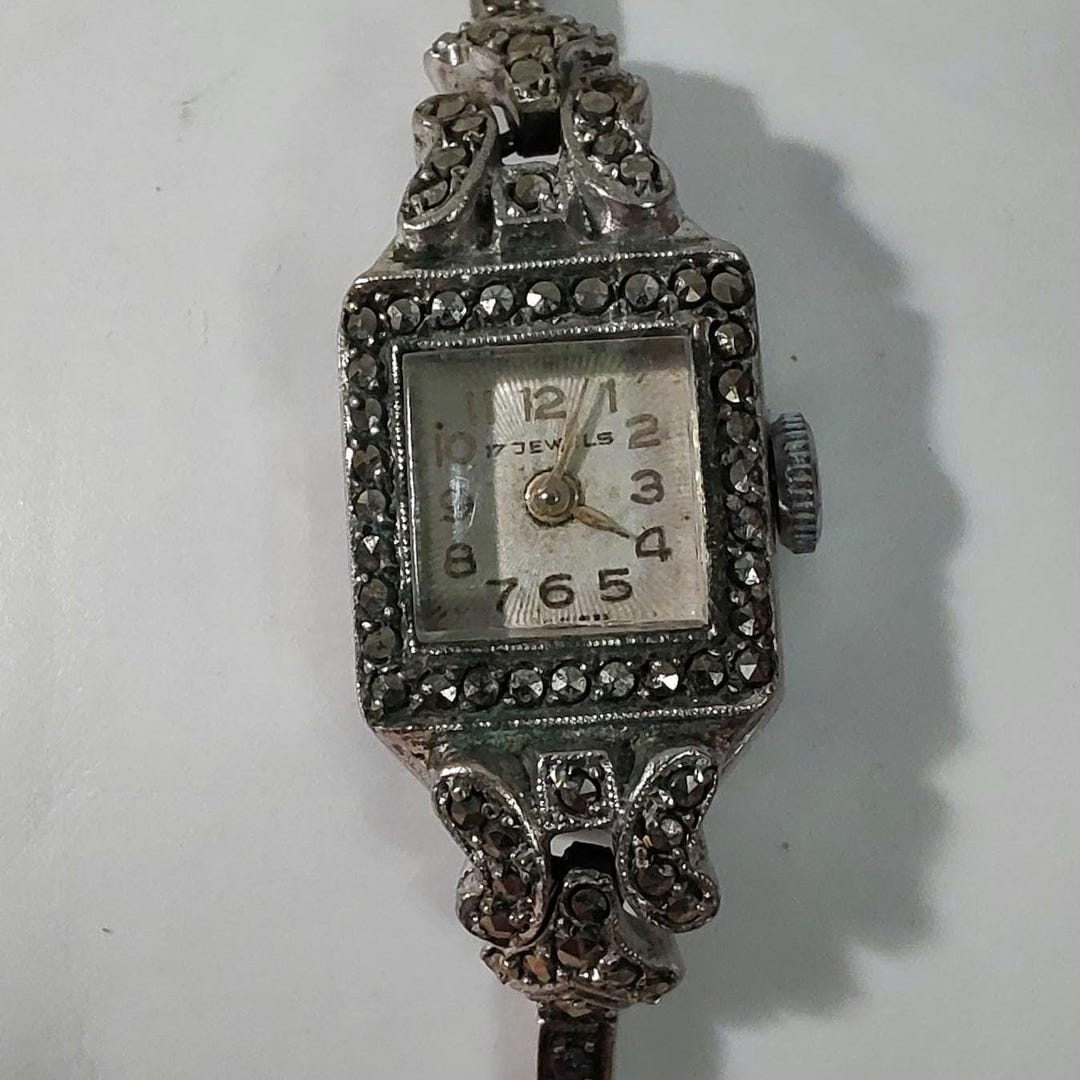 Art Deco Silver 17 Jewel Swiss Made Marcasite Cocktail Watch - Etsy