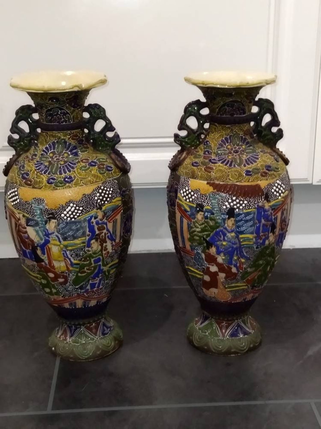 Pair of Satsuma Moriage Vases - Etsy