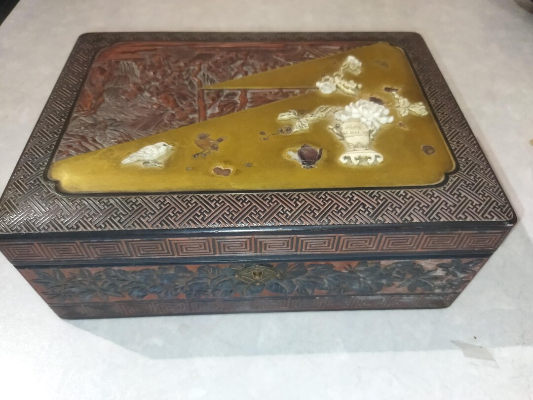 Antique Meiji Era Japanese Ornate Shibayama Box Mother Pearl Shell RARE ...
