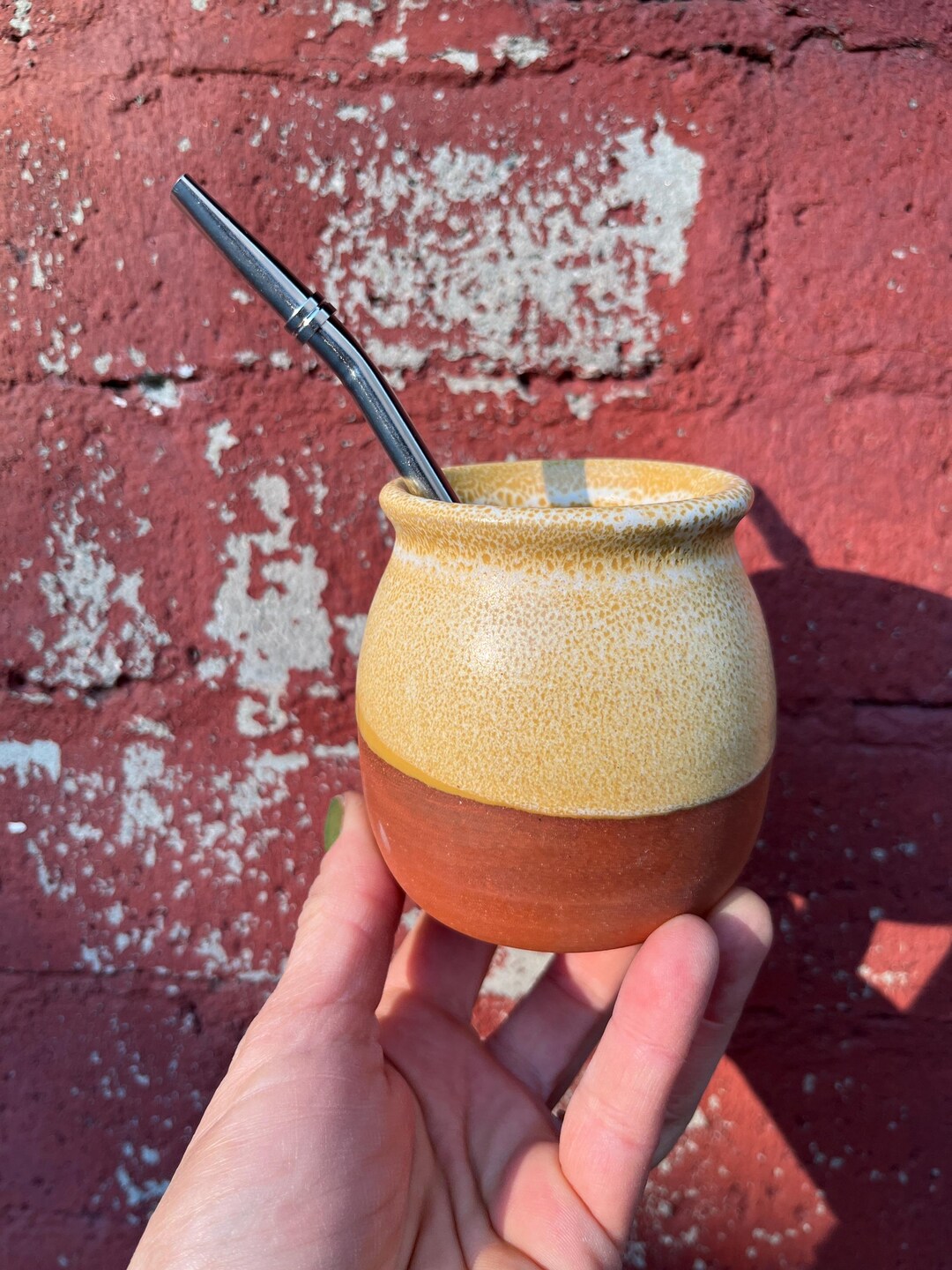 8 Oz Yellow and White Ceramic Yerba Mate Cup, Yerba Mate Gourd, Tereré ...