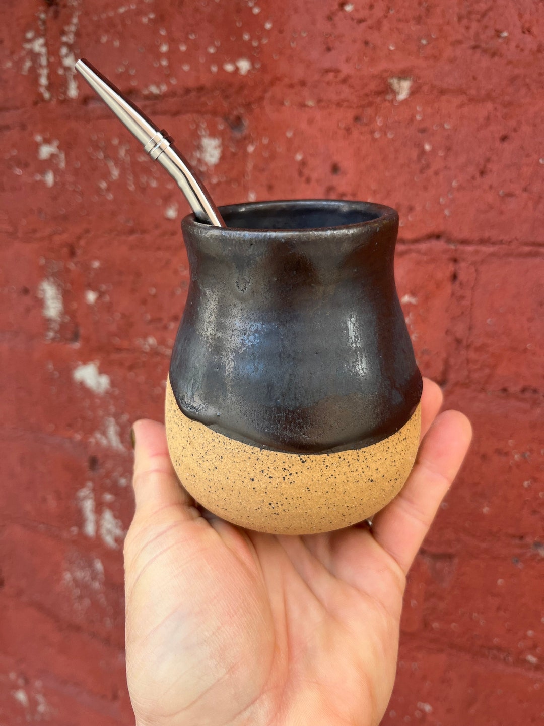 9 Oz Metallic Black Ceramic Mate Cup,yerba Mate Gourd, Ceramic Calabash ...