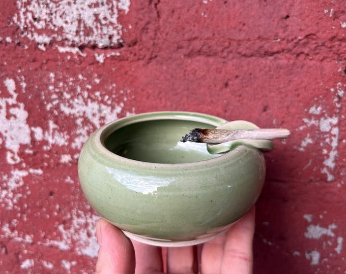 Green Ashtray With Joint Rest, Handmade Ceramic Jade Ashtray - Etsy