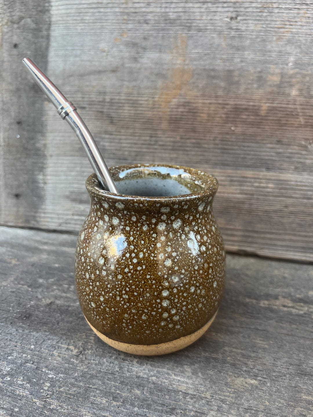 8 Oz Mottled Brown Ceramic Mate Cup, Yerba Mate Gourd, Ceramic Calabash ...