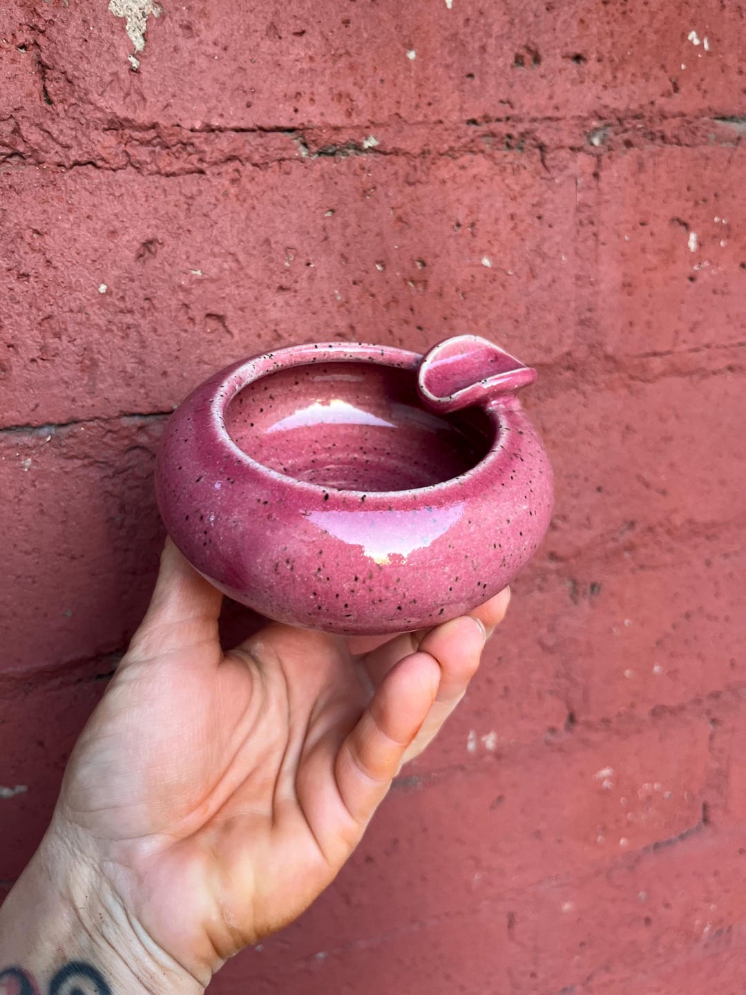Speckled Pink Ashtray With Joint Rest, Handmade Ceramic Flamingo Rose ...