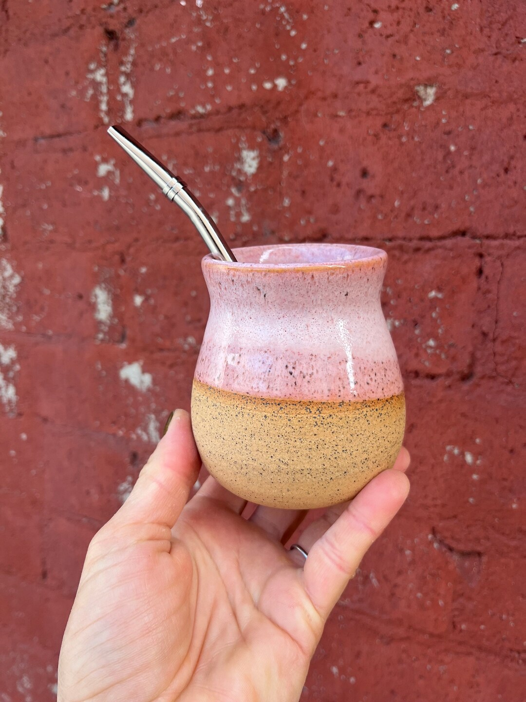 Peachy Pink 9 Oz Ceramic Yerba Mate Cup, Yerba Mate Gourd, Tereré ...