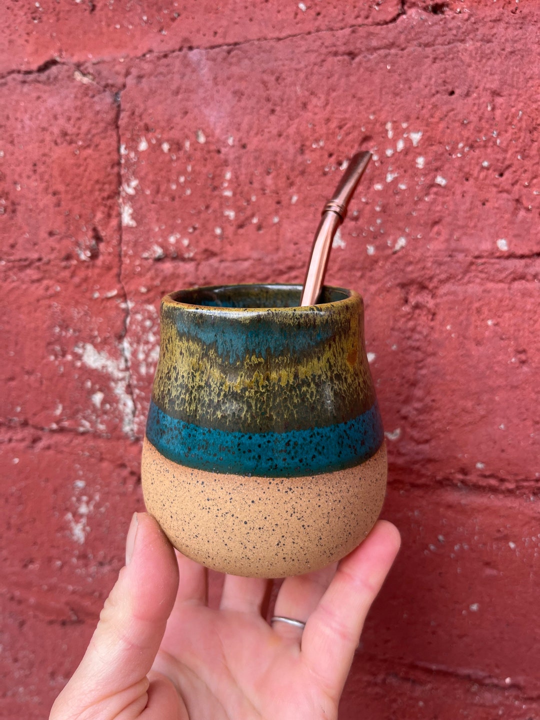 Rusty Rim and Green 9 Oz Ceramic Yerba Mate Cup, Yerba Mate Gourd ...