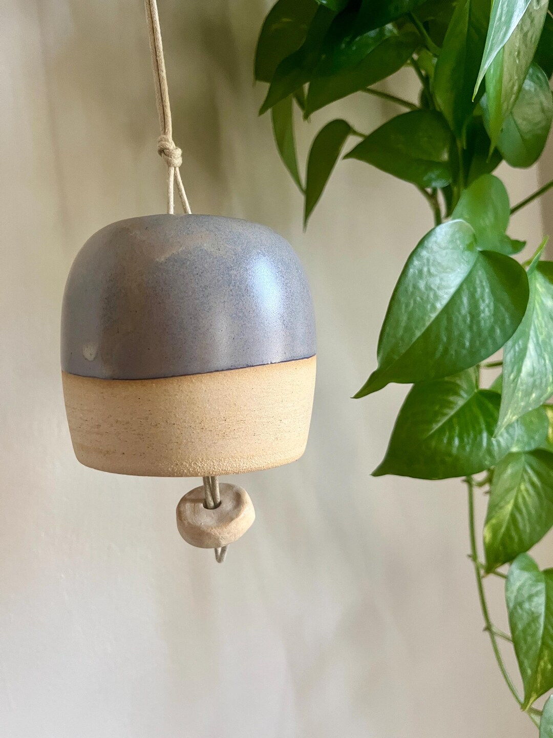 Handmade Ceramic Wind Chime, Stoneware Tan and Green Bell, Clay Bell ...