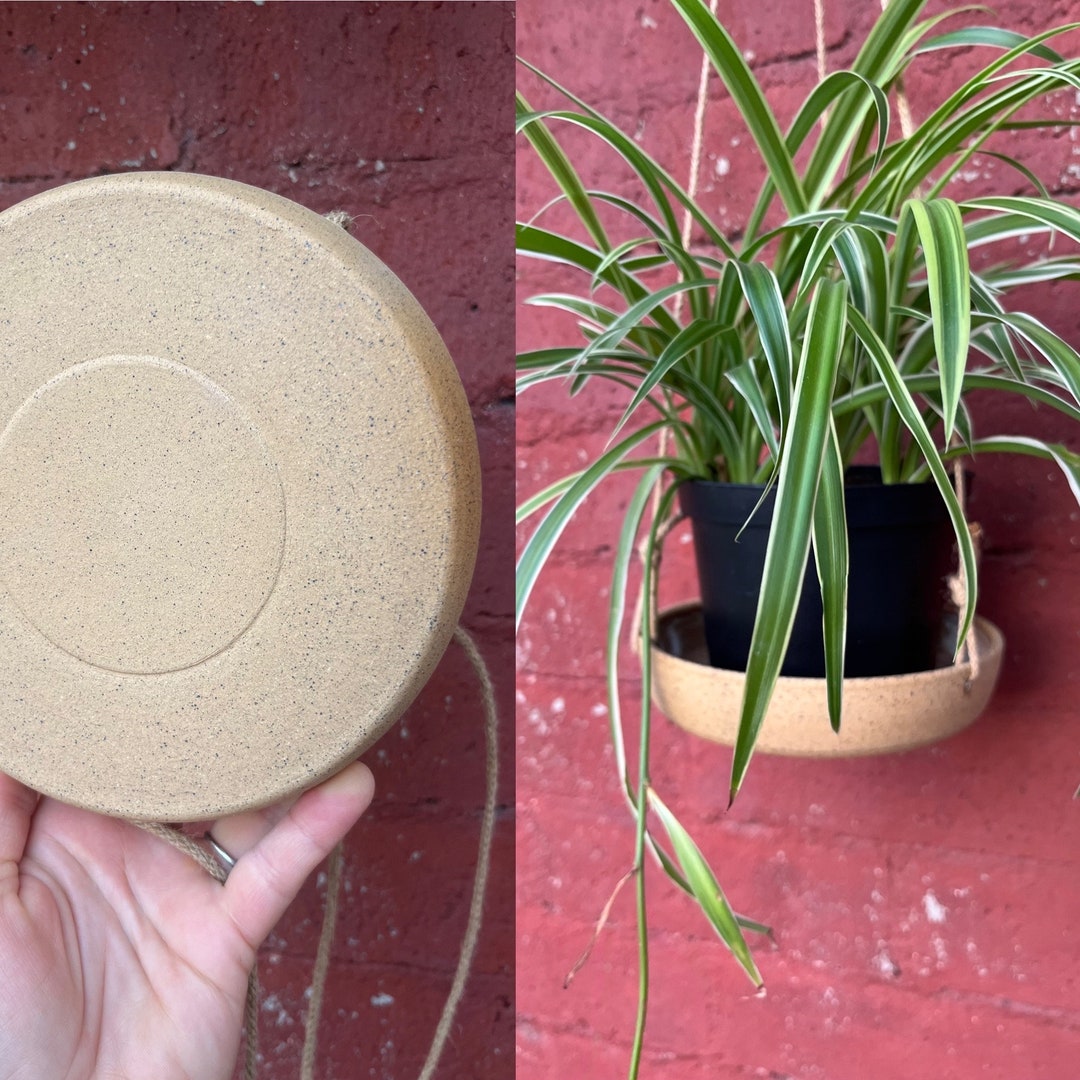 Speckled Hanging Tray, Raw Clay Handmade Ceramic Planter, Water Drip ...
