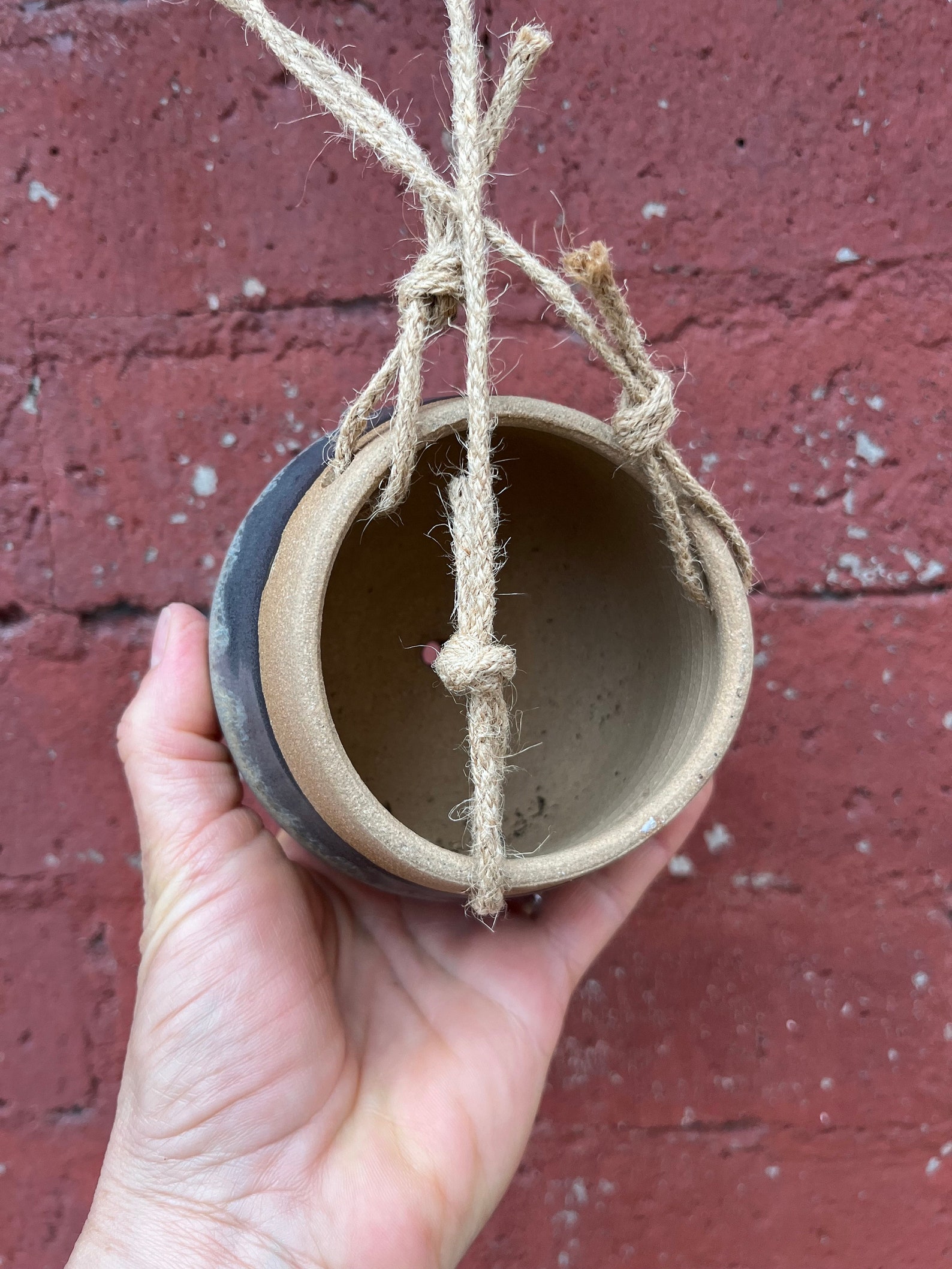 Tiny Black and Grey Hanging Planter, Small Handmade Ceramic Hanging Pot ...