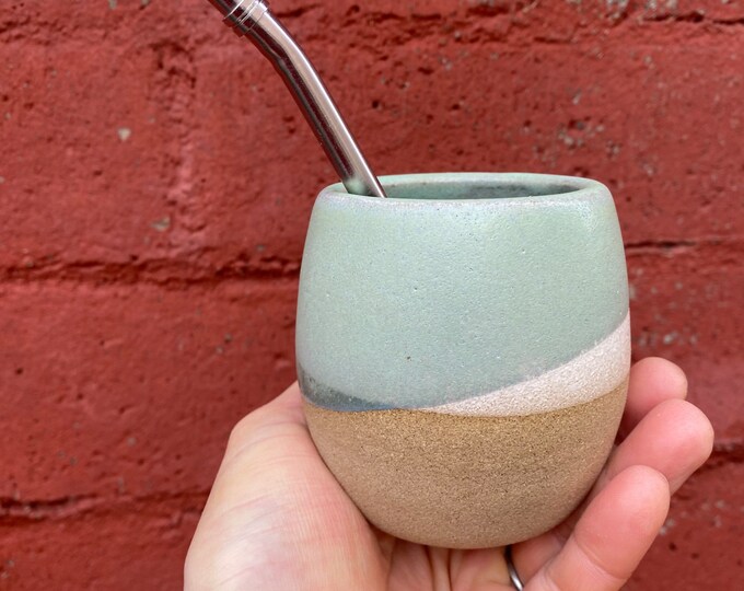 Small Gray and Green Ceramic Yerba Mate Cup, Yerba Mate Gourd, 6 Oz ...