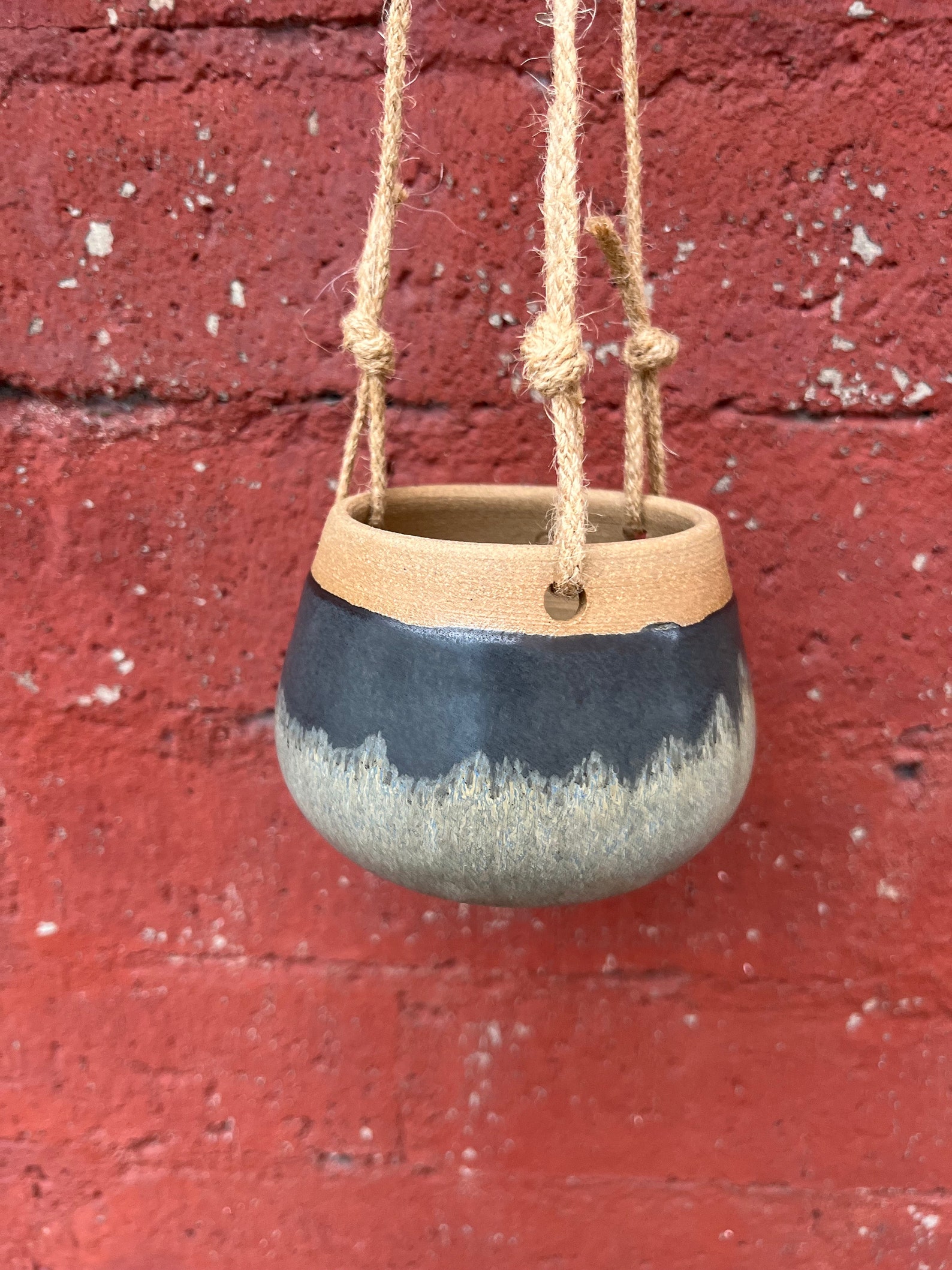 Tiny Black and Grey Hanging Planter, Small Handmade Ceramic Hanging Pot ...