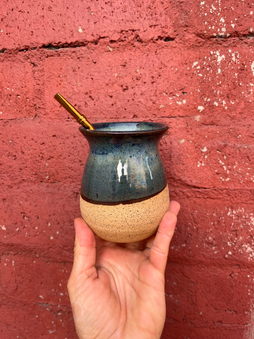 11 Oz Mottled Blue Ceramic Mate Cup, Yerba Mate Gourd, Tea Lovers Gift ...