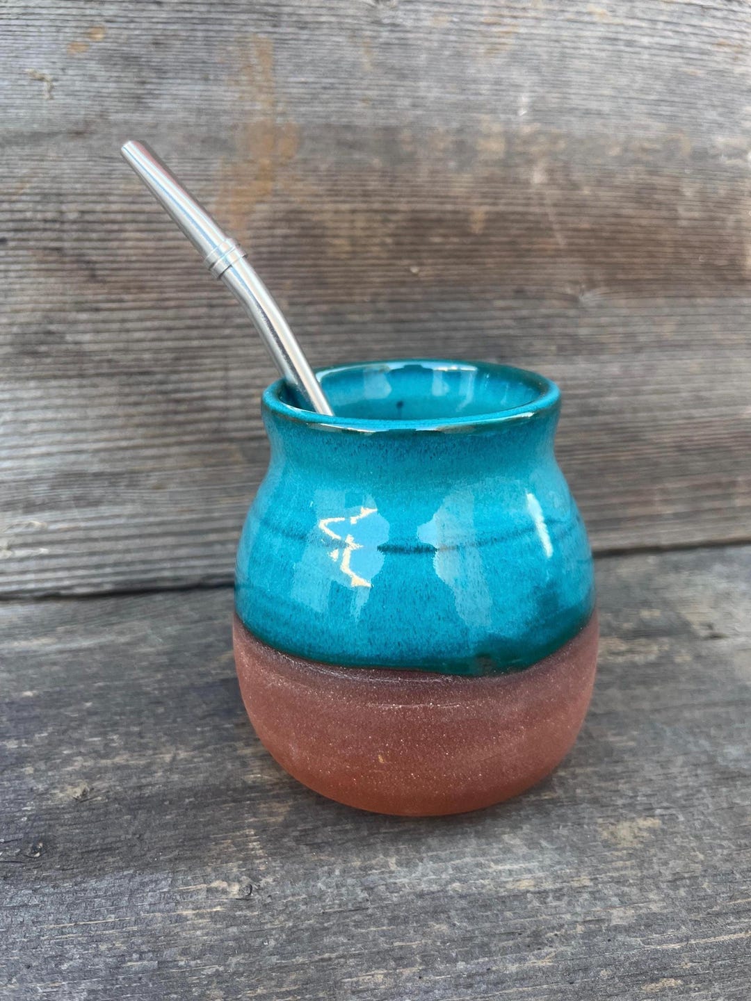 Handmade Peacock Blue Ceramic Yerba Mate Cup - 7 Oz Stoneware Gourd - Etsy