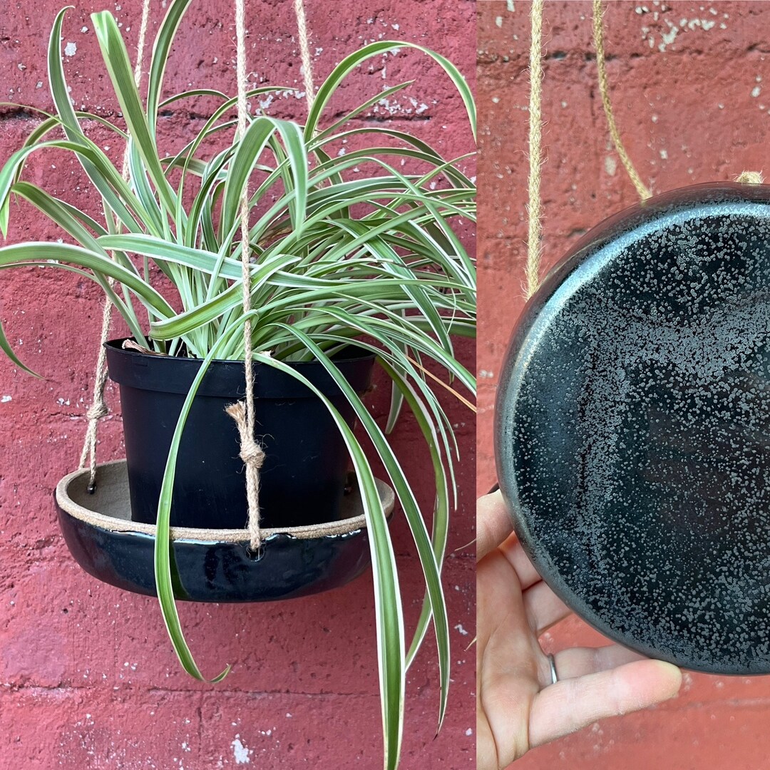 Metallic Black 6.5 Ceramic Hanging Tray, Hanging Planter Tray, Water ...