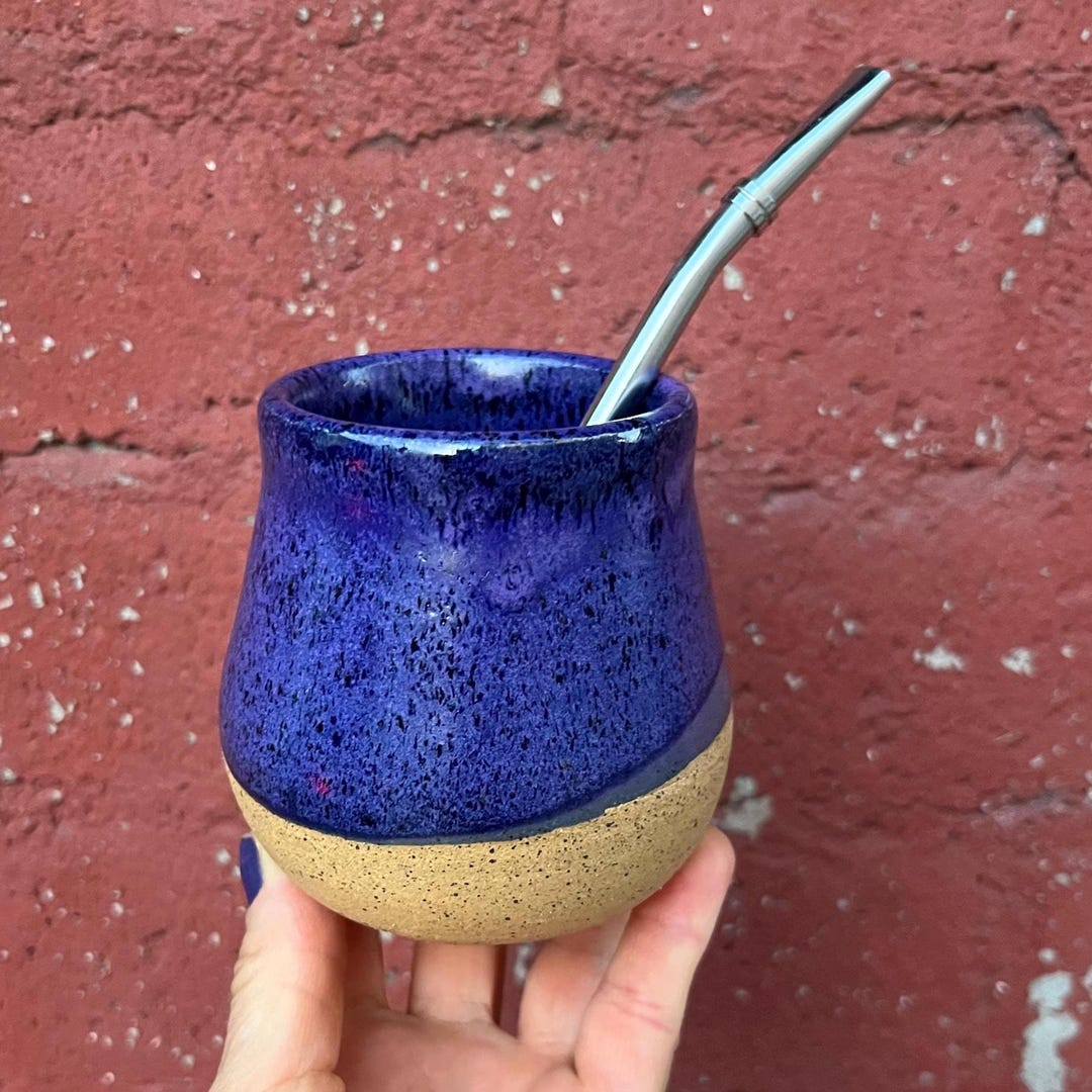 7 Oz Purple Ceramic Mate Cup, Yerba Mate Gourd, Ceramic Calabash Cup ...