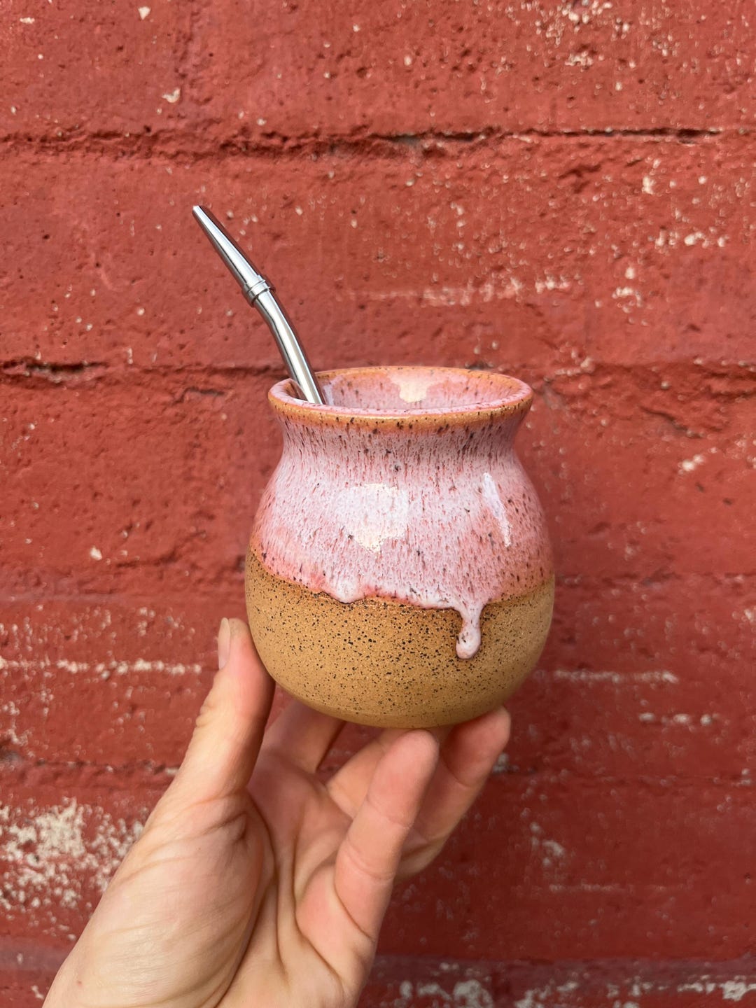 8 Oz Peachy Pink Ceramic Yerba Mate Cup, Yerba Mate Gourd, Tereré ...