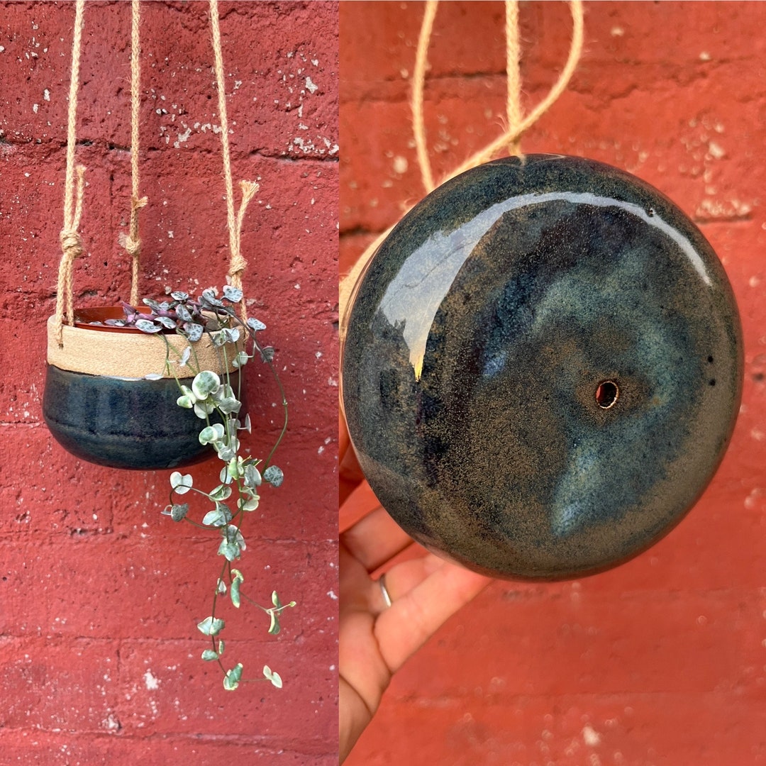 Little Mottled Blue Hanging Planter, Handmade Ceramic Planter, Small ...