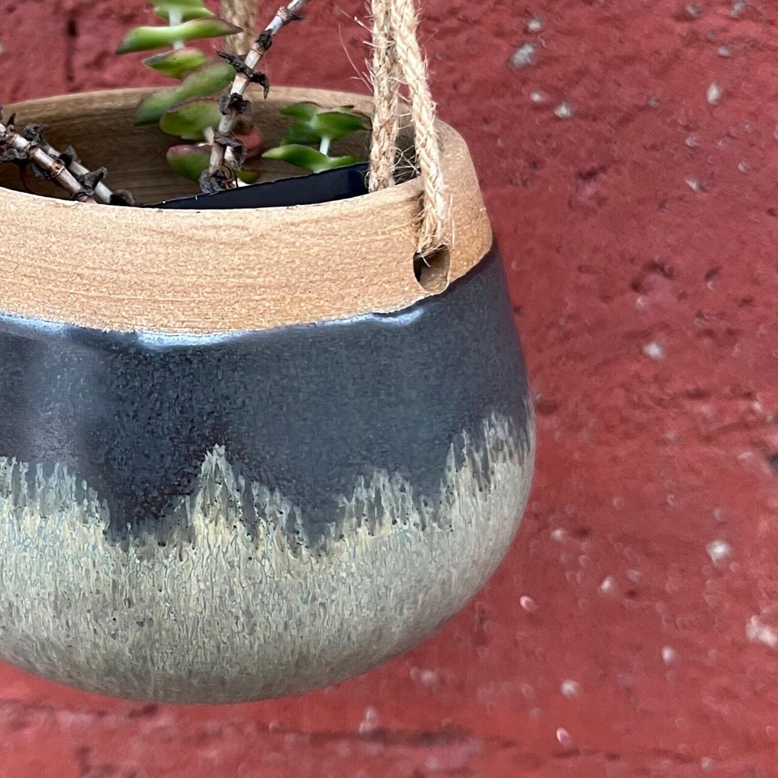 Tiny Black and Grey Hanging Planter, Small Handmade Ceramic Hanging Pot ...