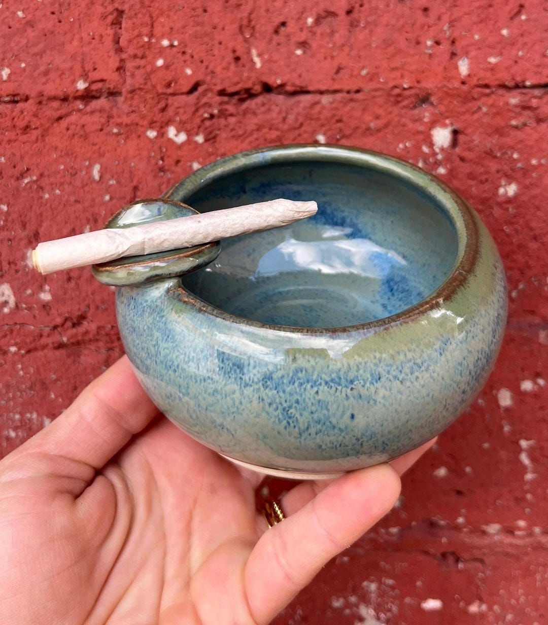 Denim Blue Ceramic Ashtray With Joint Rest, Handmade Ashtray - Etsy